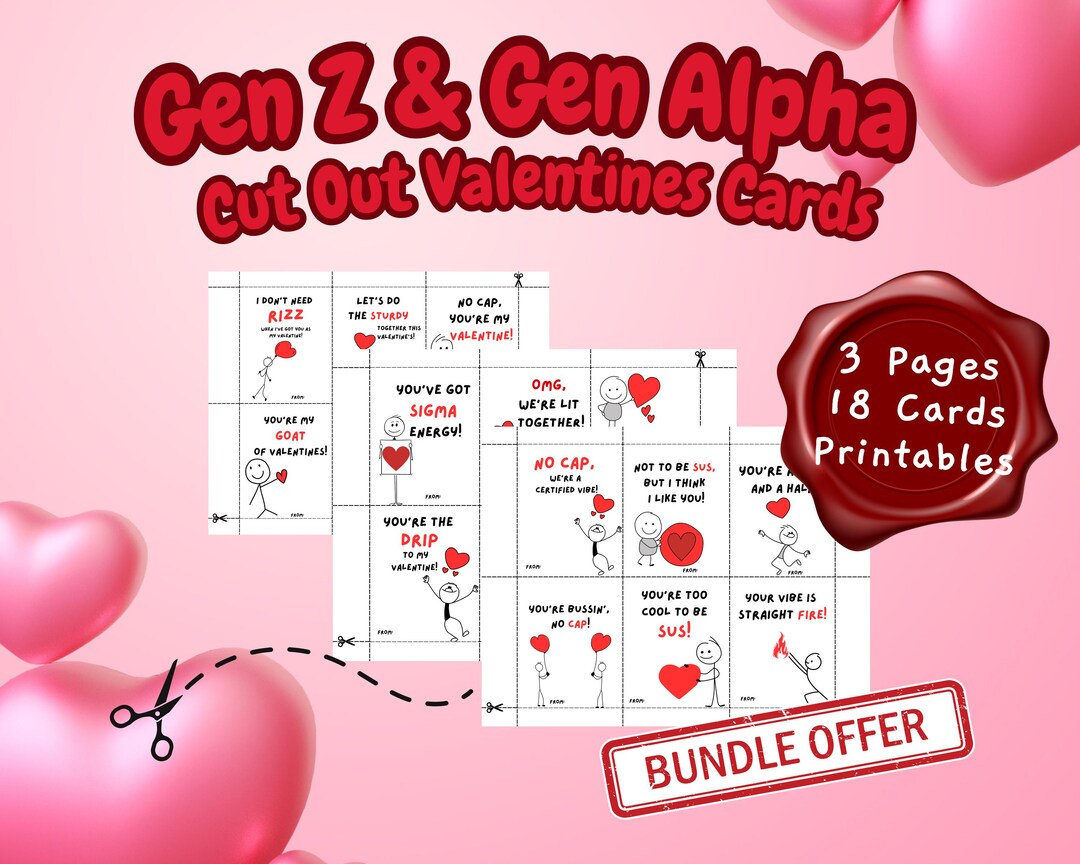 18 Gen Alpha Slang Valentines Day Cards Bundle, Trendy Cards for Kids ...