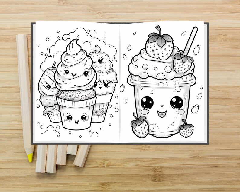 Kawaii Cute Ice Cream Coloring Pages, 40 Pages, Cute Coloring Pages ...