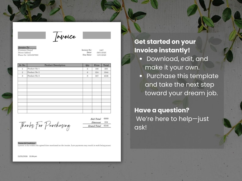 Smartflow Pro Invoice Template - Editable Business Billing Form for ...