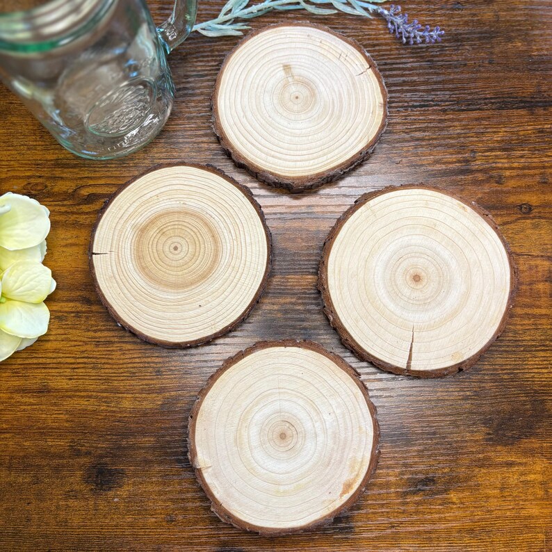 Handcrafted Wooden Coasters Set of 4, Minimalistic Natural Beverage ...