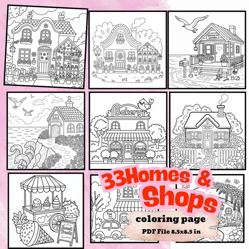 33 Cute Home and Shop Coloring Pages for Kids and Adults, Cozy House ...
