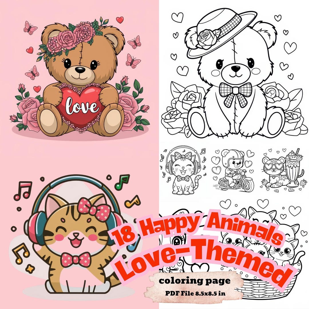 18 Happy Animals Love Themed Coloring Pages Printable Cute Animal ...