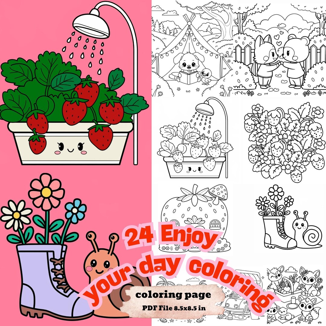 Cute Kawaii Coloring Pages for Kids and Adults, 24 Printable Happy Day ...