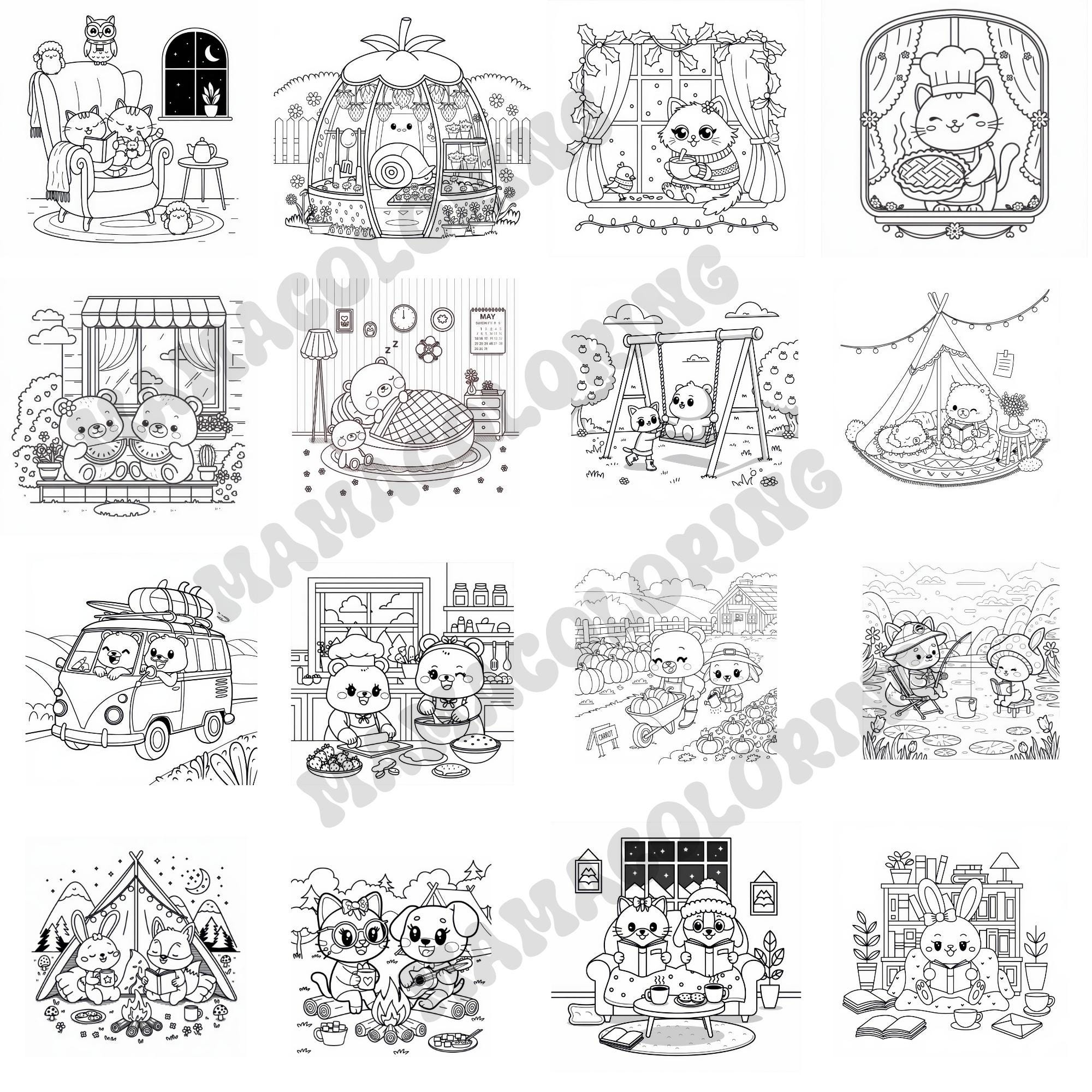 Adorable Kawaii Coloring Pages for Kids & Adults, Relaxing Cute Animal ...