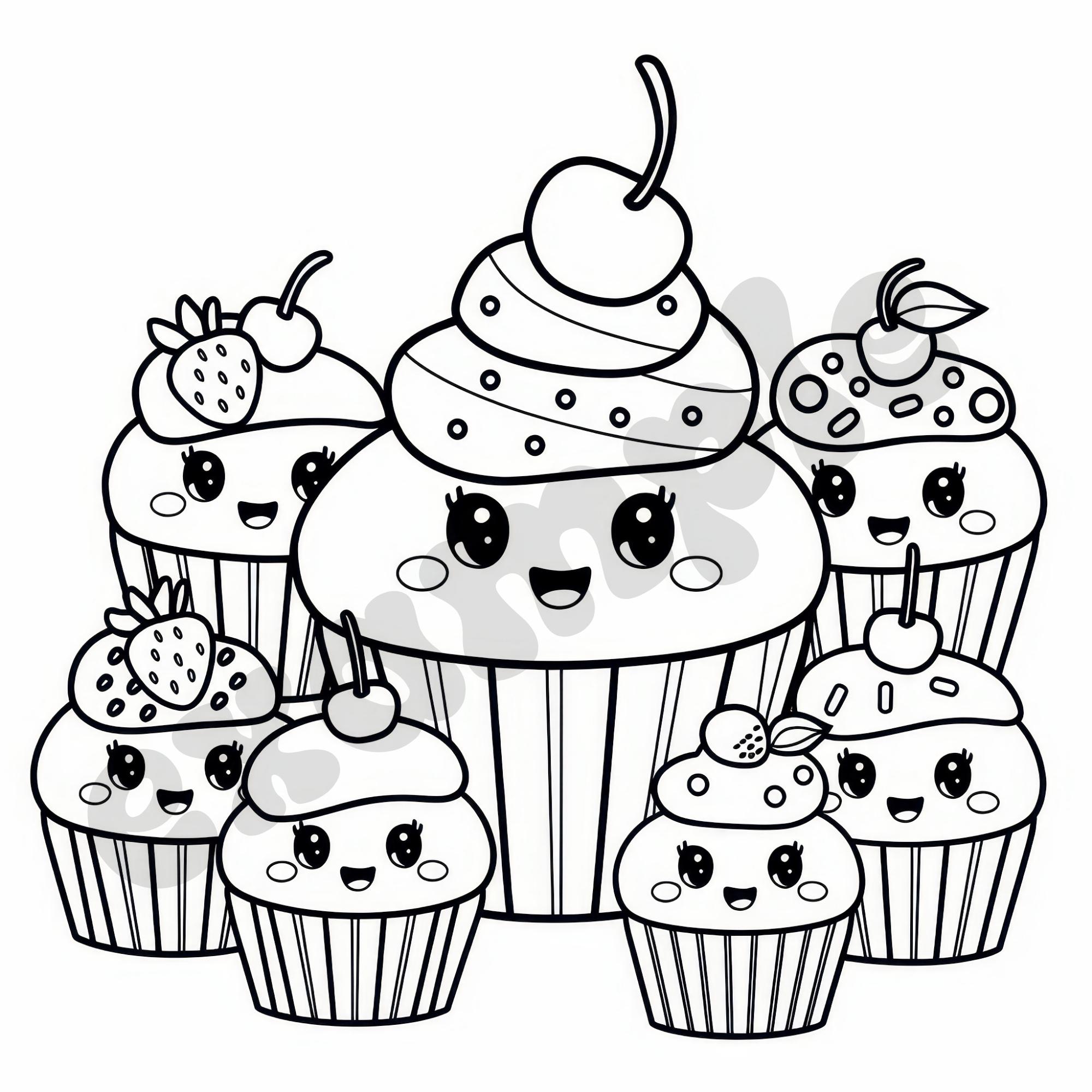 Cute Dessert Coloring Pages, 16 Kawaii Sweets PDF, Fun Ice Cream Donuts ...