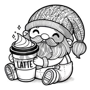 Coffee Gnome Coloring Pages, 18 Printable Gnome Coffee Art, Cute ...