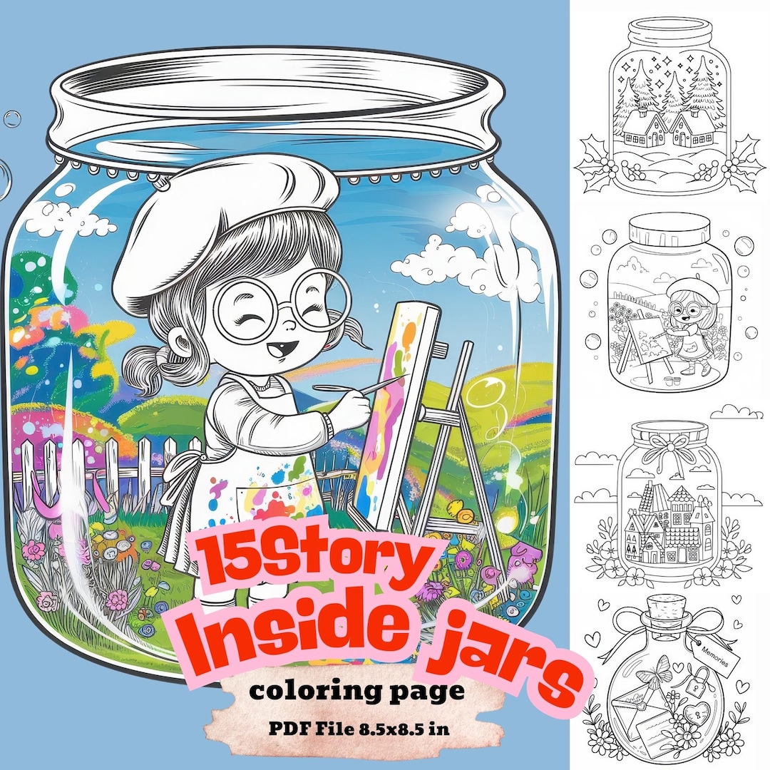 15 Story Inside Jars Coloring Pages, Cute Fantasy Jar Scenes Printable ...
