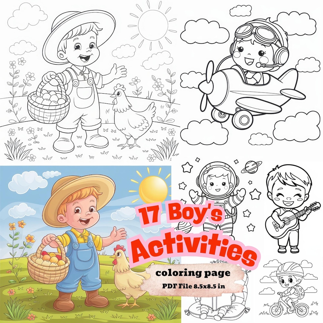 Boys Coloring Pages: 17 Fun Activity Sheets (PDF Download) - Etsy