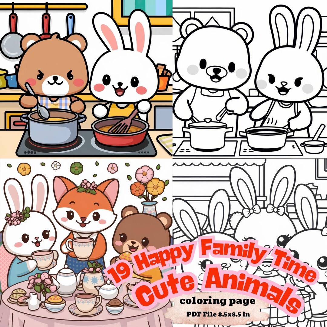 19 Cute Family Time Animal Coloring Pages, Fun Printable Coloring Book ...