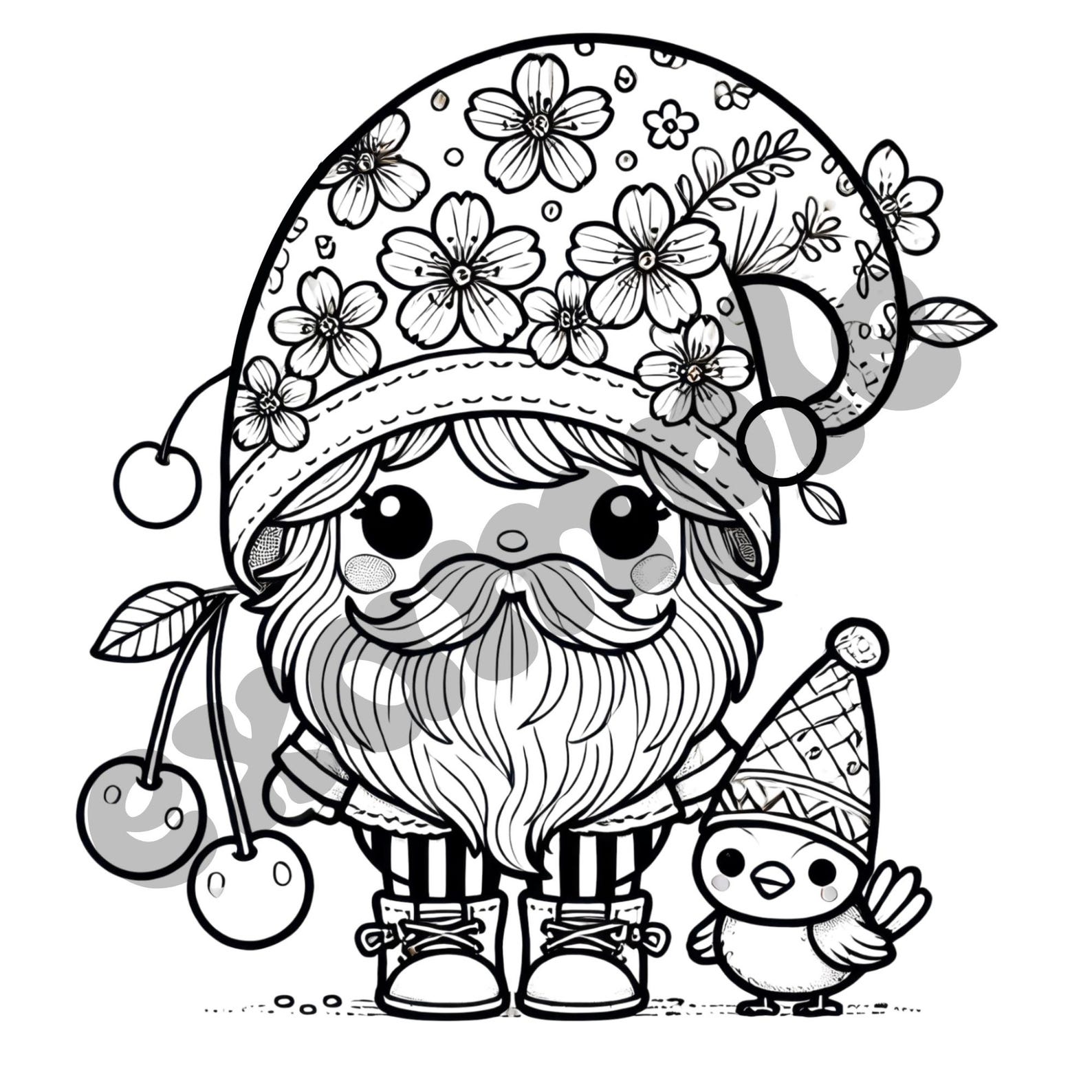 Cute Gnome Flower Coloring Pages, 10 Printable Gnome PDF, Floral Gnome ...