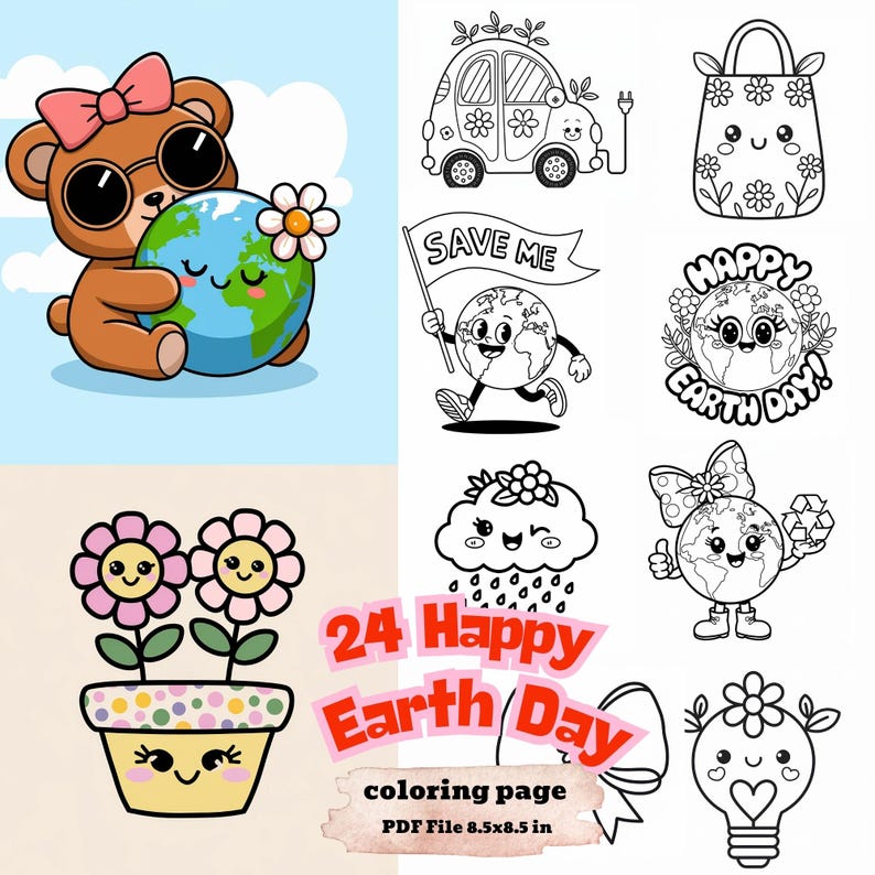 Earth Day Coloring Pages for Kids, 24 Cute Eco Friendly PDF Sheets With ...