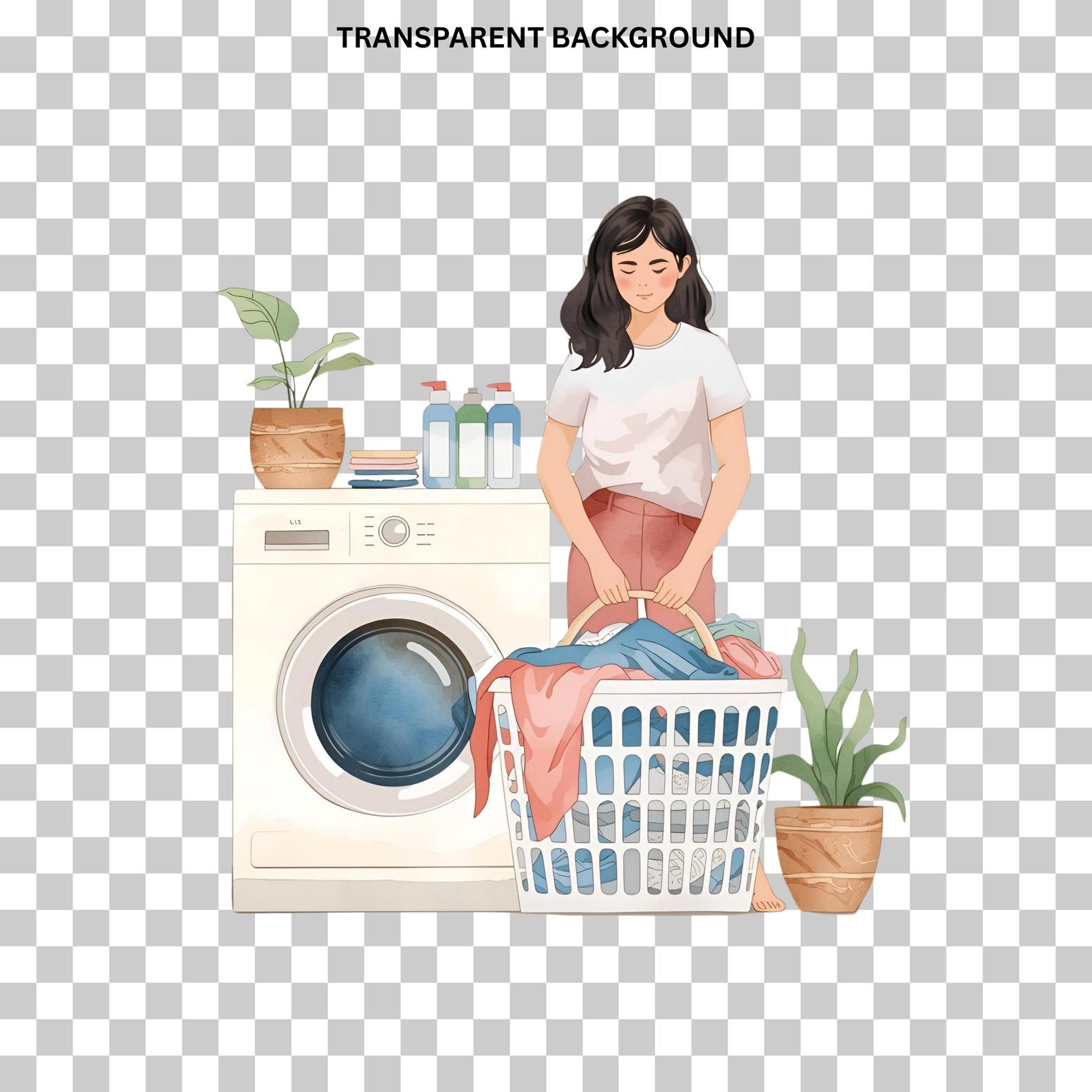 Laundry Day Watercolor Clipart 32PNG, Washing Machine Graphics, Laundry ...