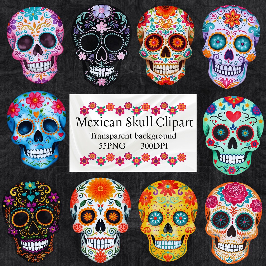 Watercolor Mexican Skull Clipart | Día De Los Muertos Sugar Skull Art ...