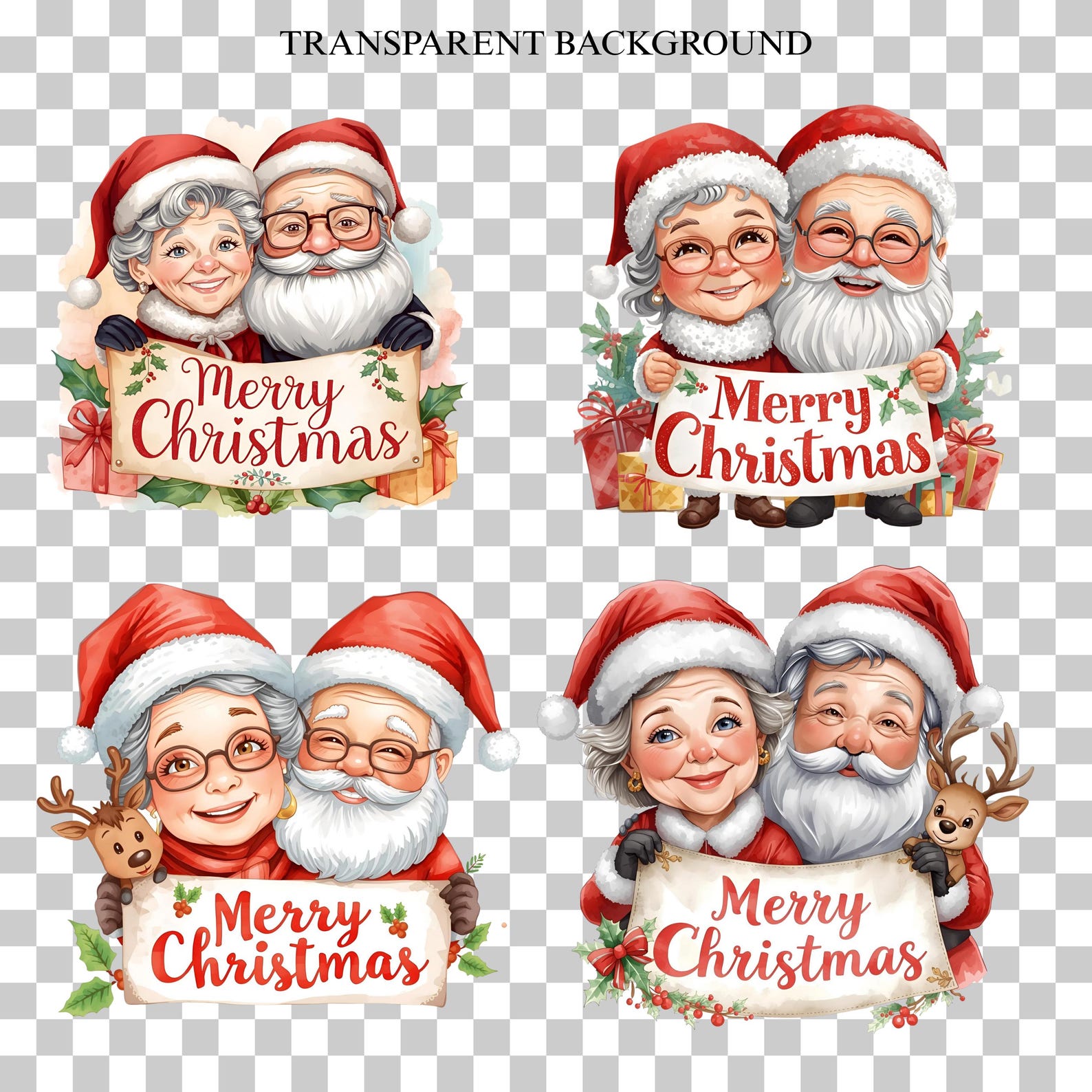 Mr. & Mrs. Claus 15PNG Bundle of Holiday Clip Art, Transparent ...