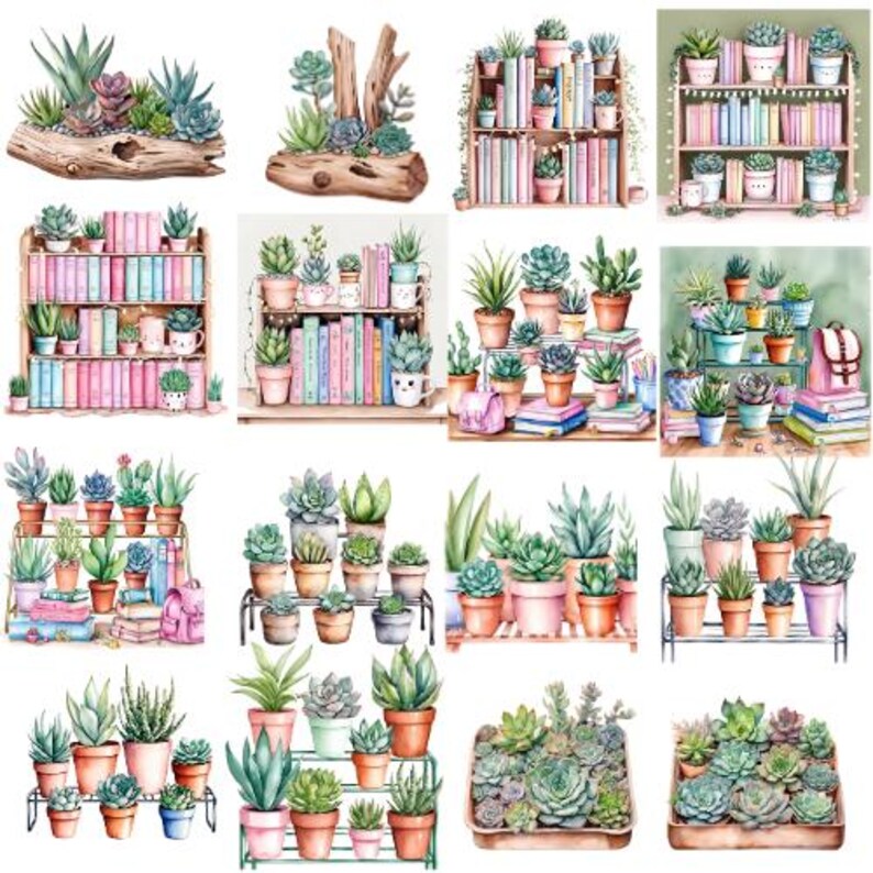 Watercolor Succulent Clipart, Botanical Clipart PNG Bundle , Succulent ...