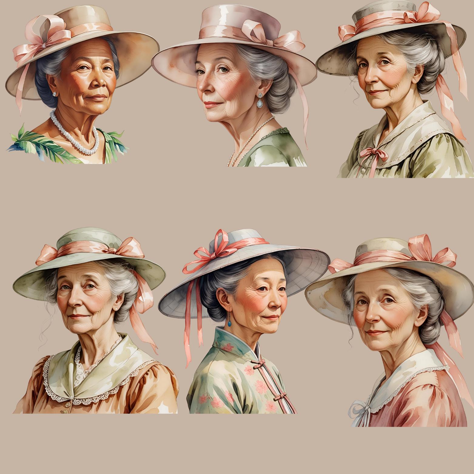 Watercolor Elegant Grandma Clipart - Charming Old Lady PNG Images Old ...
