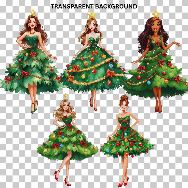 Christmas Tree Girl Bundle- 22PNG CLIP ARTS, Transparent Background ...