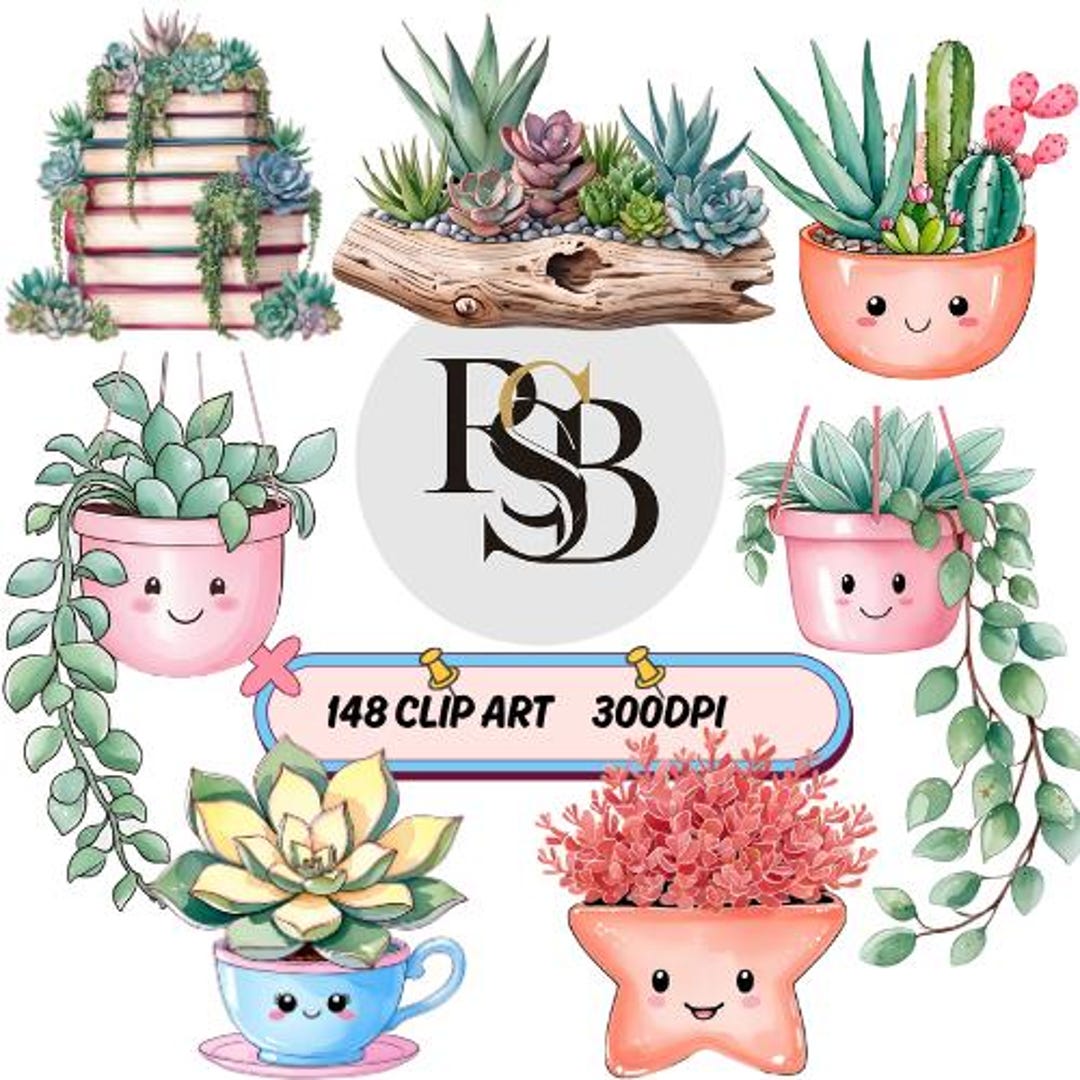 Watercolor Succulent Clipart, Botanical Clipart PNG Bundle , Succulent ...
