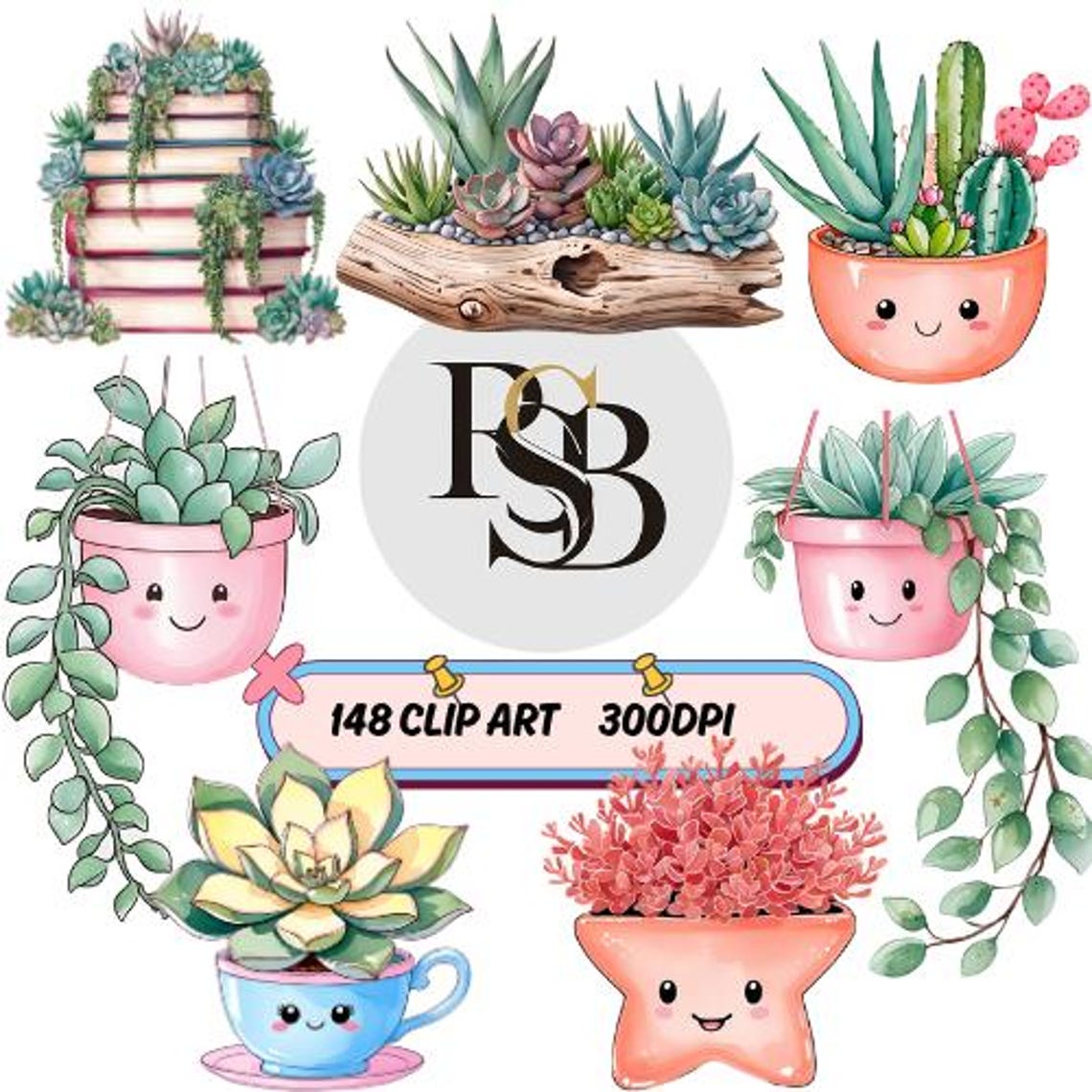 Watercolor Succulent Clipart, Botanical Clipart PNG Bundle , Succulent ...