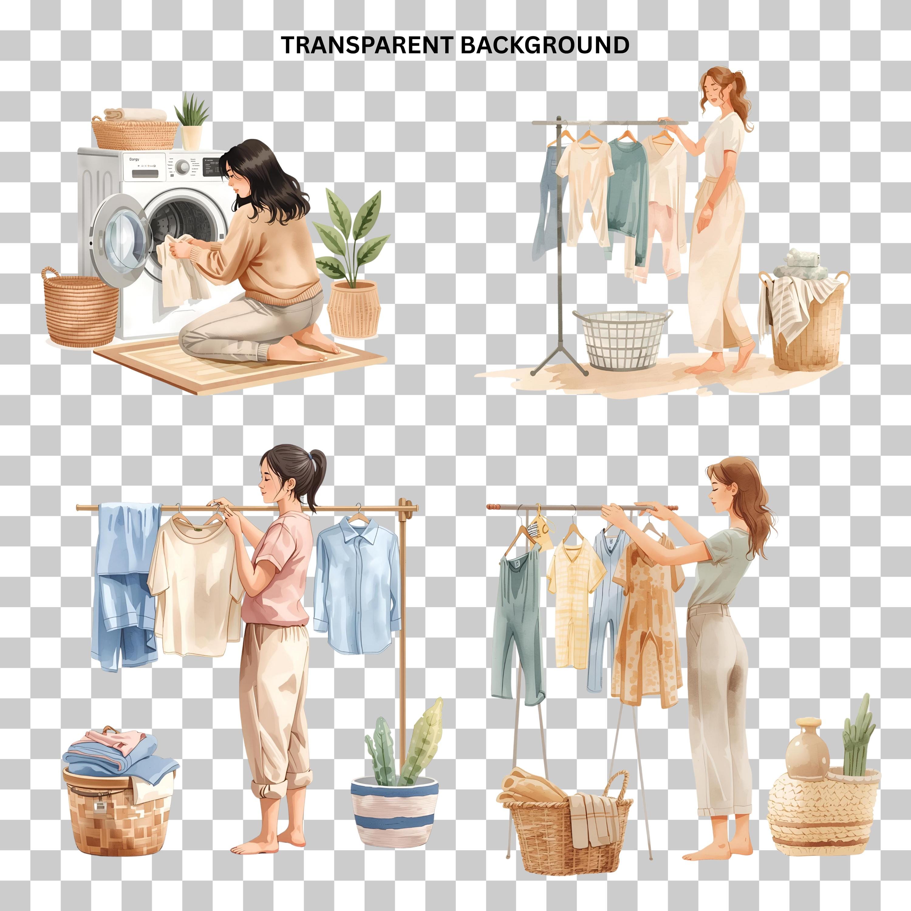 Laundry Day Watercolor Clipart 32PNG, Washing Machine Graphics, Laundry ...