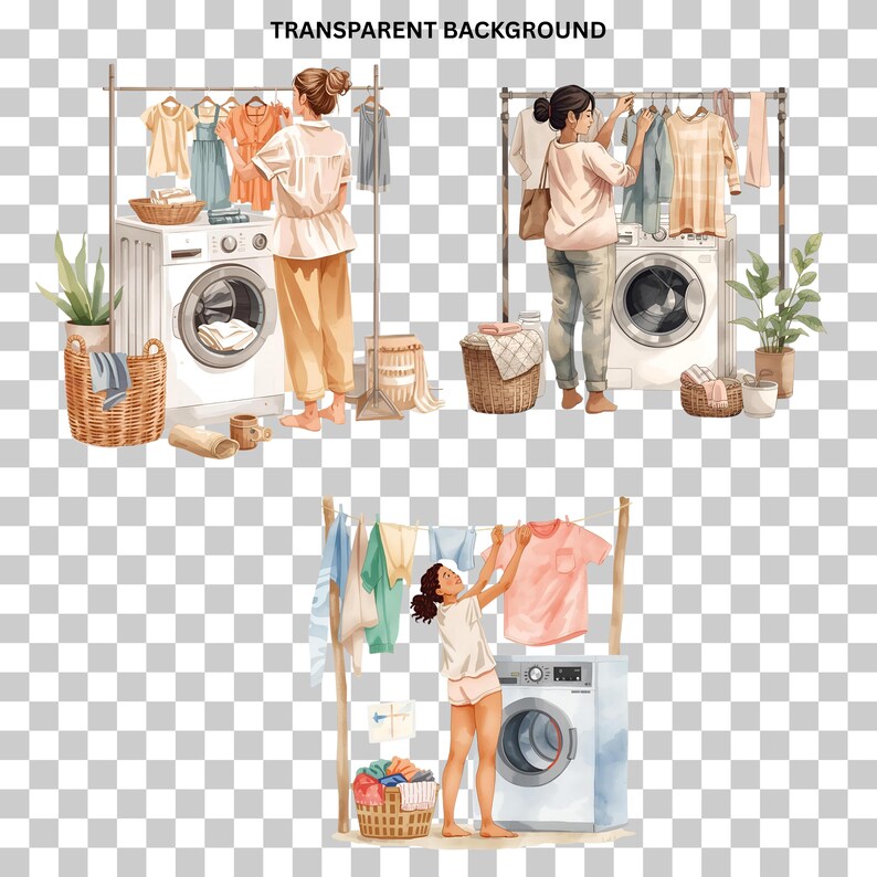 Laundry Day Watercolor Clipart 32PNG, Washing Machine Graphics, Laundry ...