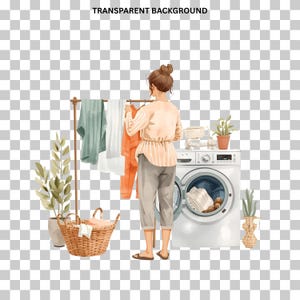 Laundry Day Watercolor Clipart 32PNG, Washing Machine Graphics, Laundry ...