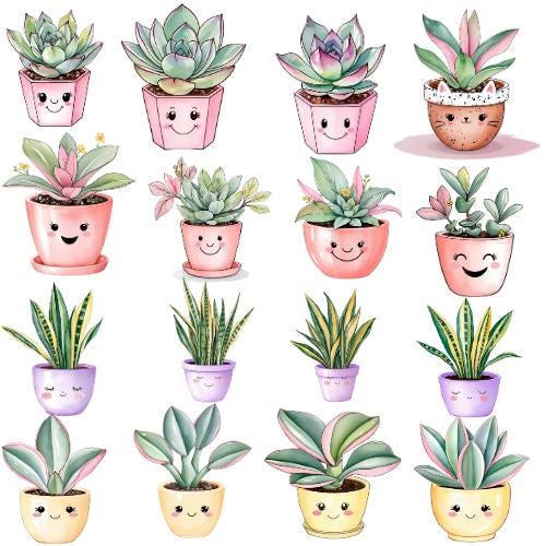 Watercolor Succulent Clipart, Botanical Clipart PNG Bundle , Succulent ...