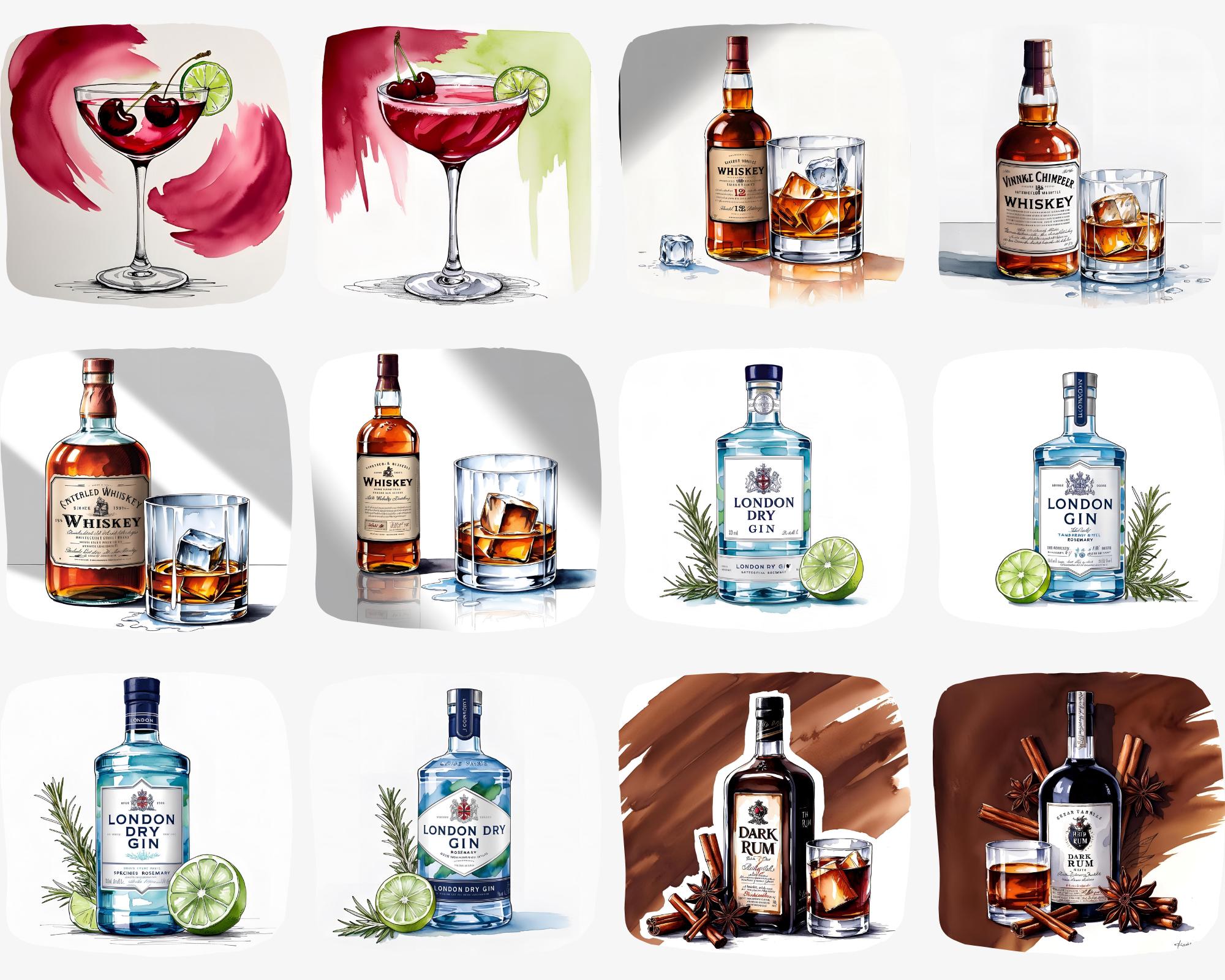 Watercolor Cocktail Clipart Bundle, Beverage, Alcohol, Wedding Drinks ...