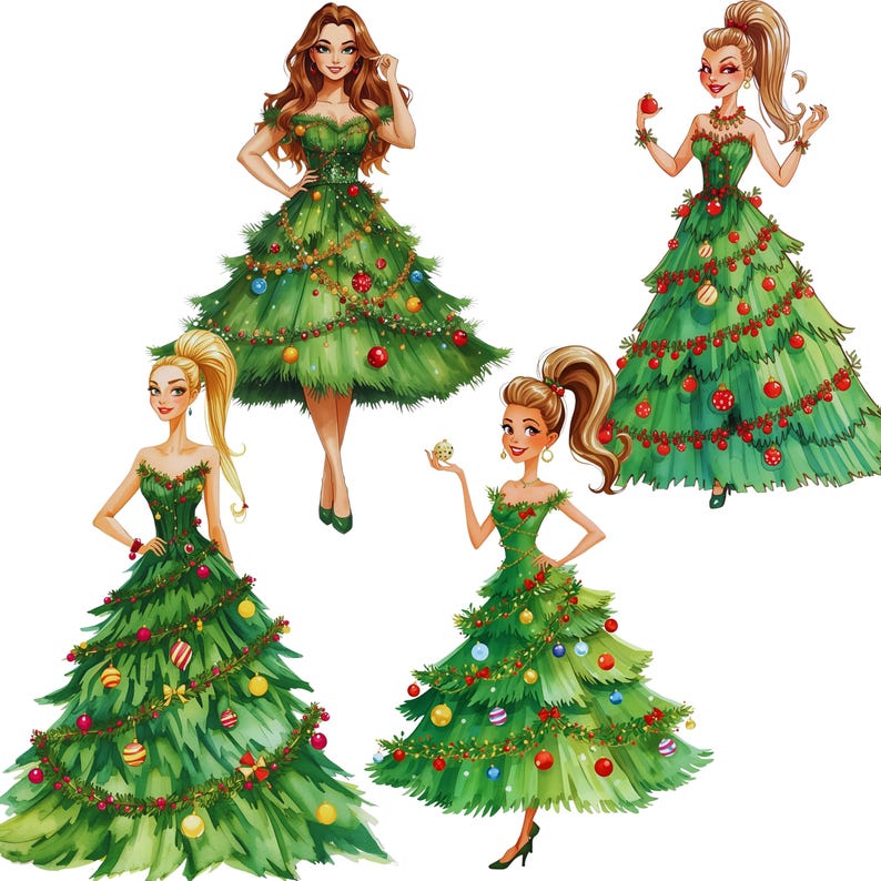 Christmas Tree Girl Bundle- 22PNG CLIP ARTS, Transparent Background ...