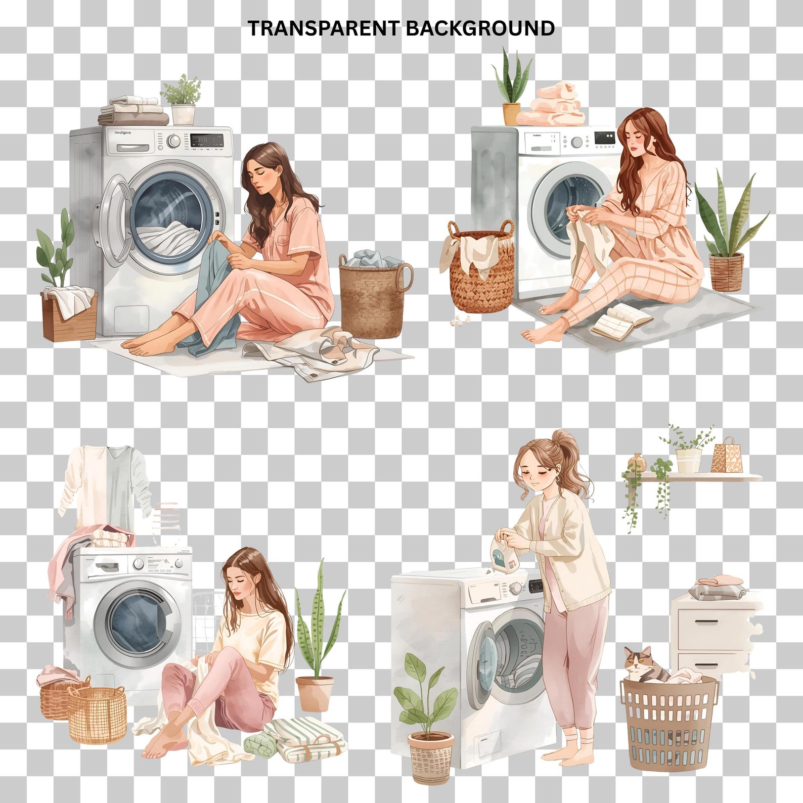 Laundry Day Watercolor Clipart 32PNG, Washing Machine Graphics, Laundry ...