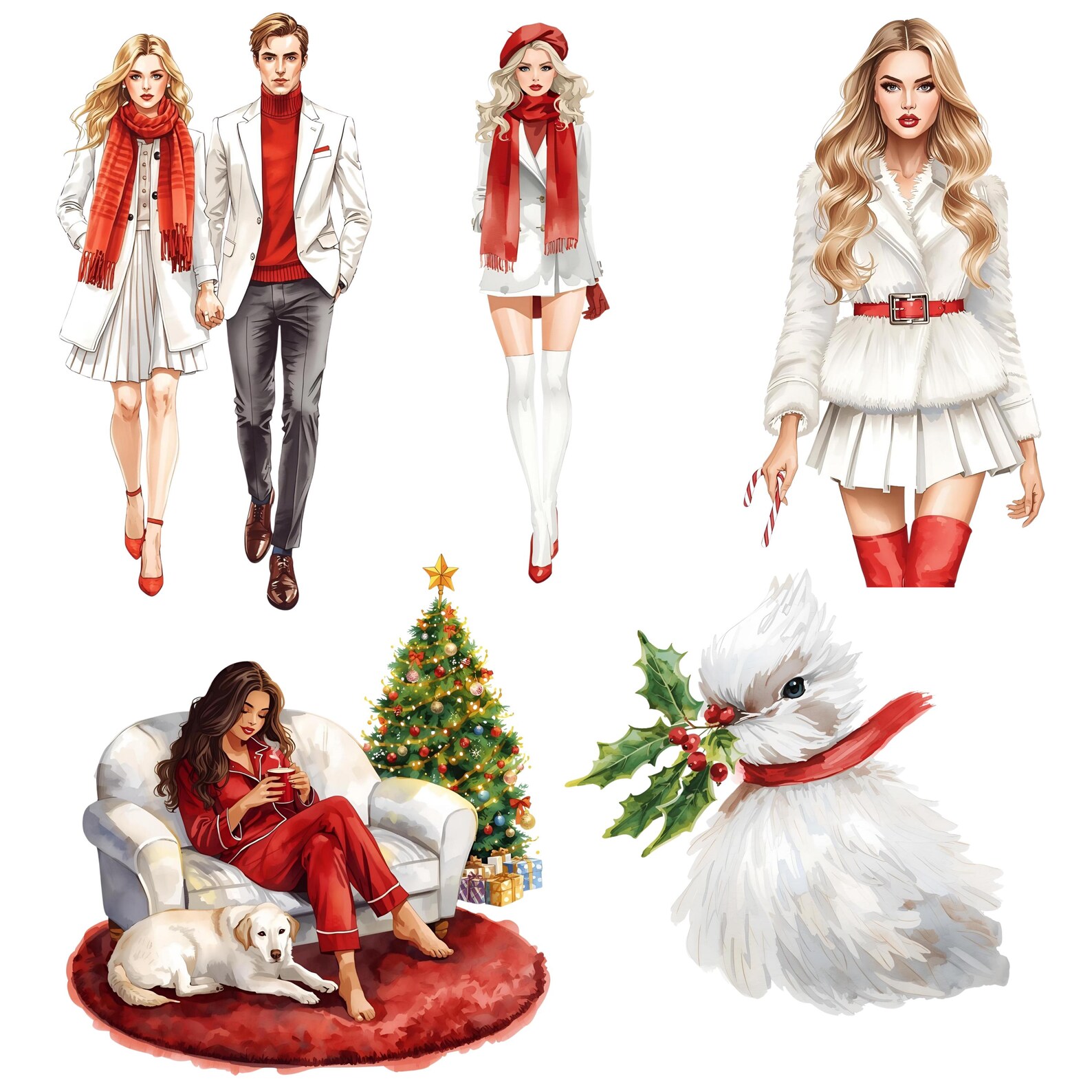 Watercolor Holiday Season Clipart Bundle- Christmas Png, Ornaments ...