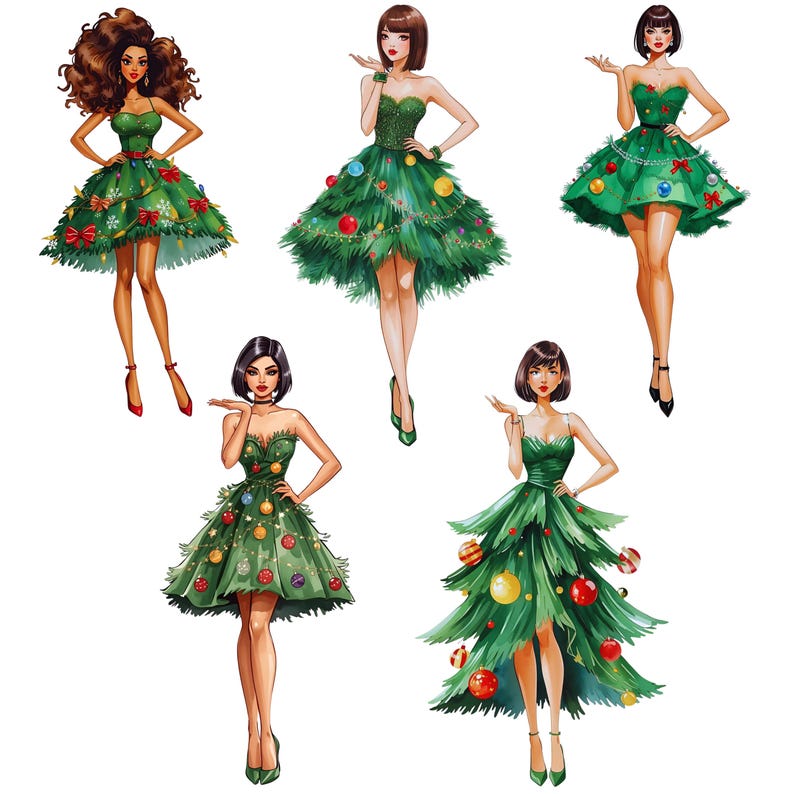 Christmas Tree Girl Bundle- 22PNG CLIP ARTS, Transparent Background ...