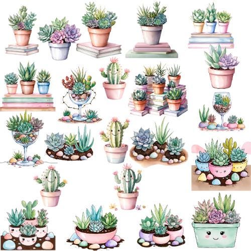 Watercolor Succulent Clipart, Botanical Clipart PNG Bundle , Succulent ...
