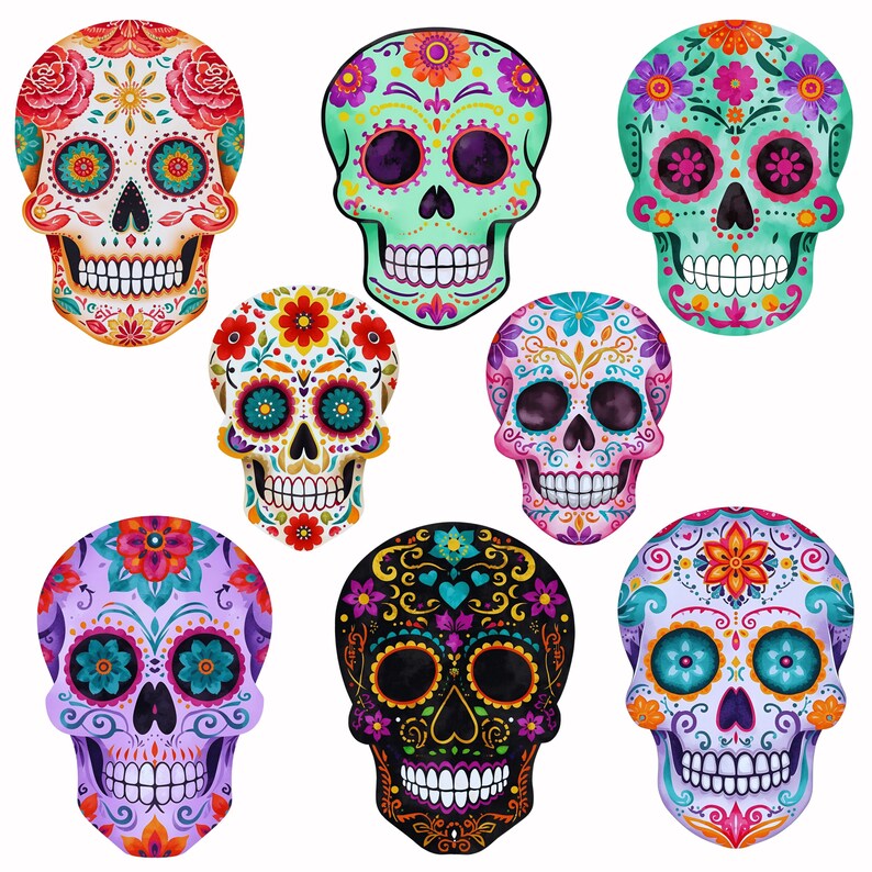 Watercolor Mexican Skull Clipart | Día De Los Muertos Sugar Skull Art ...