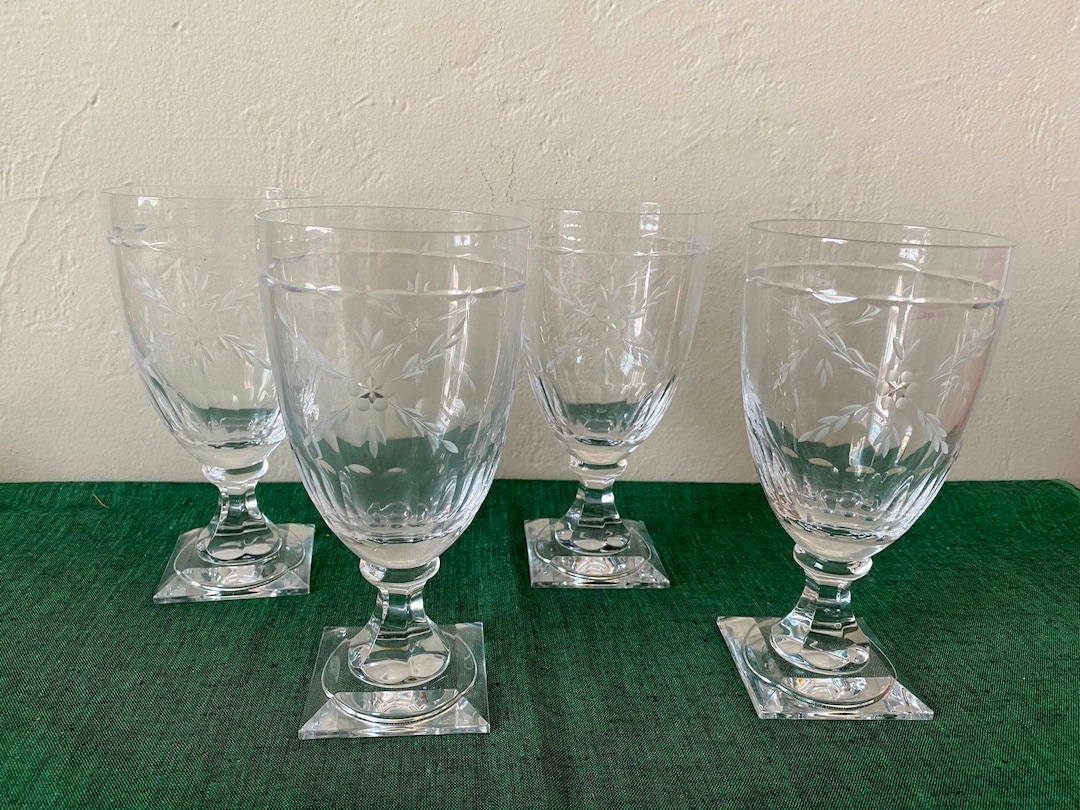 Gorham Crystal CHANTILLY Floral Set of 4 X Large All Purpose / Wine ...