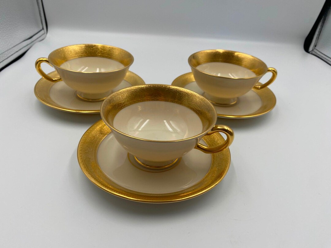 Set of 3 X Lenox WESTCHESTER Gold Marks Cups & Saucers - Etsy