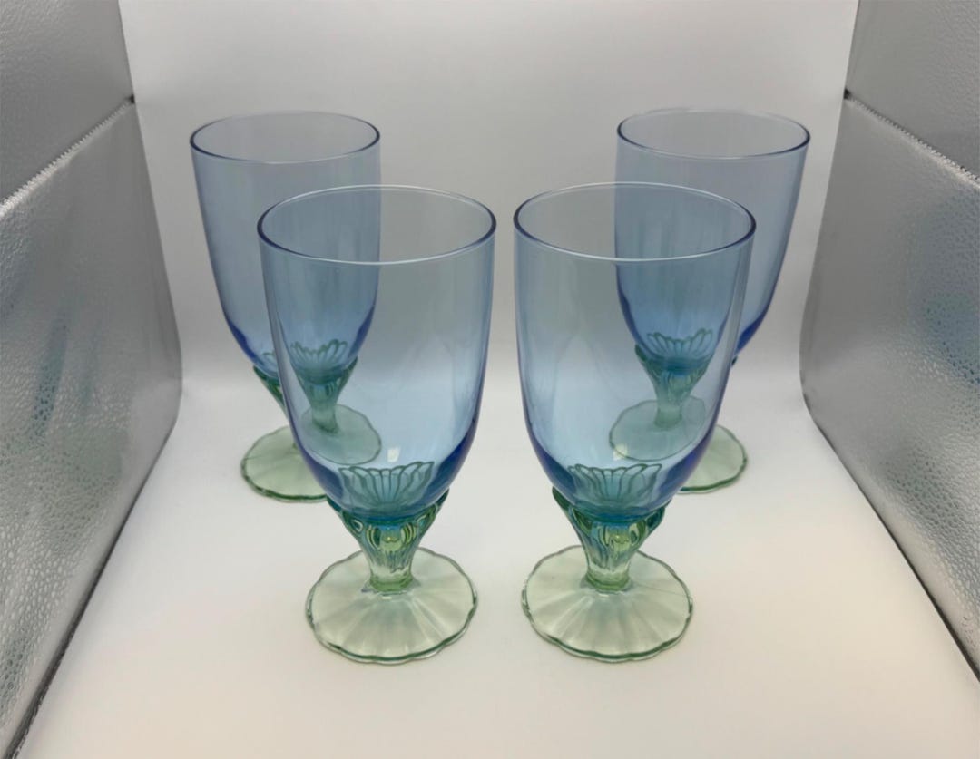 Set of 4 Bormioli Rocco Blue & Green Italian Glass BAHIA Iced Tea ...