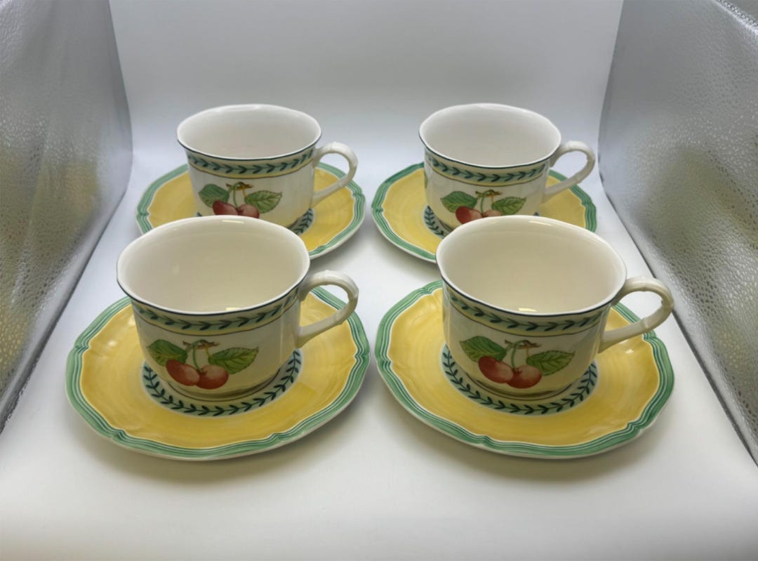Set of 4 Villeroy & Boch FRENCH GARDEN FLEURENCE Breakfast Cups Saucers ...