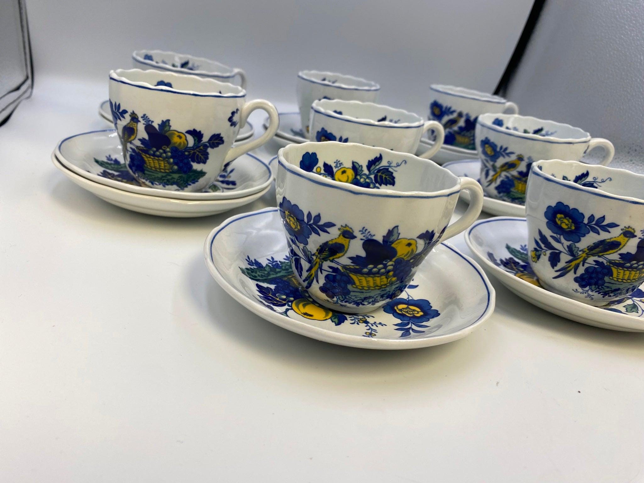 Set of 8 Spode BLUE BIRD Cup & Saucer Sets England Fine Stone (4 Bonus ...