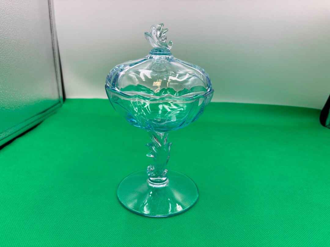 Fostoria Crystal BAROQUE BLUE - AZURE Tall Footed Jelly Server With Lid ...