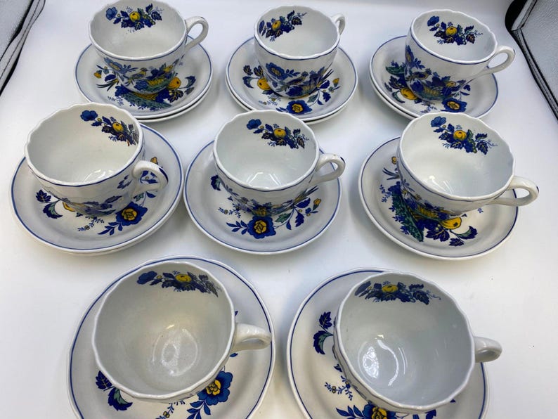 Set of 8 Spode BLUE BIRD Cup & Saucer Sets England Fine Stone (4 Bonus ...