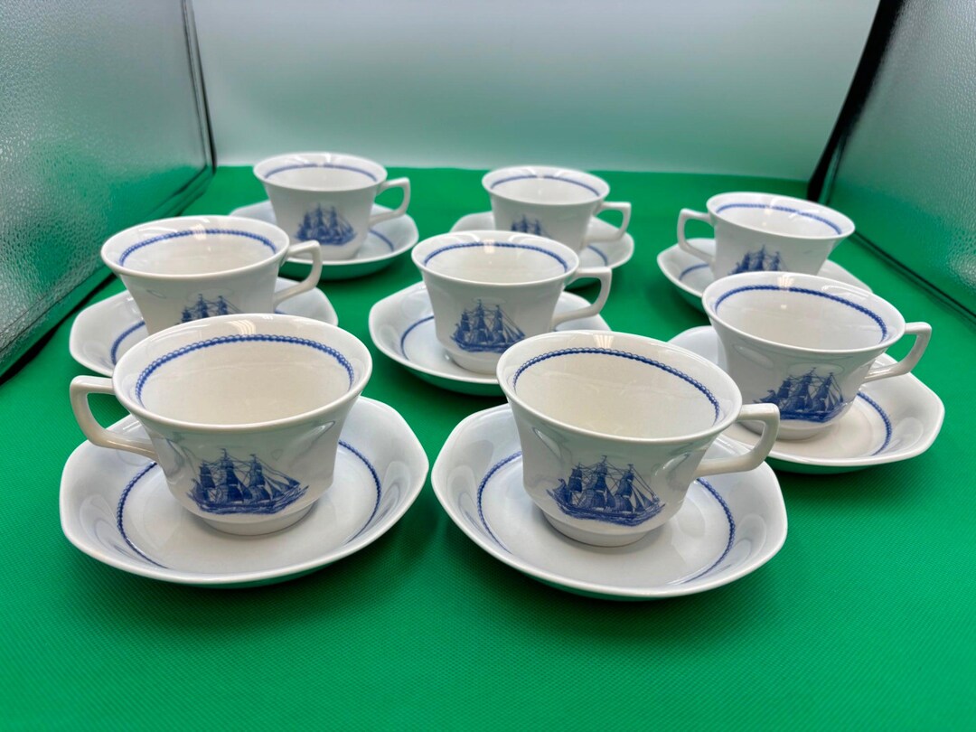 Set of 8 Wedgwood Georgetown Collection AMERICAN CLIPPER Cup & Saucer ...