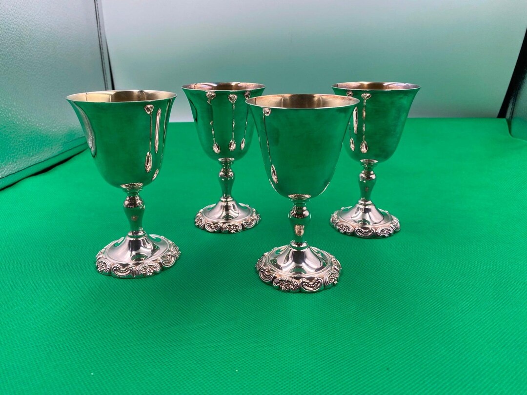 4x Wallace Silverplate BAROQUE #236 Small Wine Goblets With Gold Lining ...