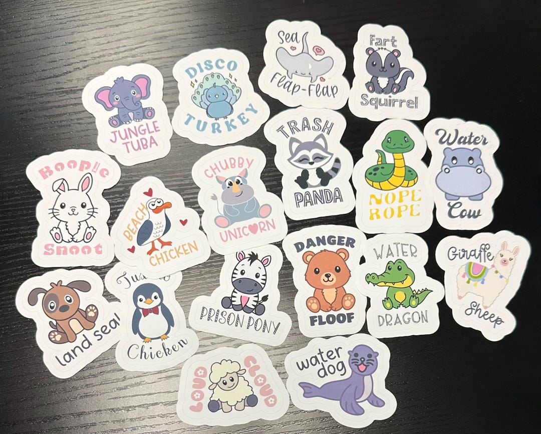 18 Count - Funny Animal Name Bundle - 18 Stickers - Sticker Pack ...