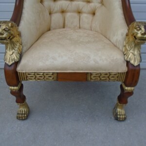 Asian Lounge Chair Carved Lion Foo Dog Head Gold Paw Feet Hollywood ...