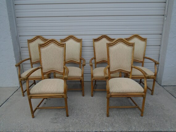 Tall Set 6 Dining Arm Chairs Bamboo Rattan Stanley Arched Back Hollywood Regency Beach Coastal Cottage Six Farm West East Indies Colonies Etsy Canada