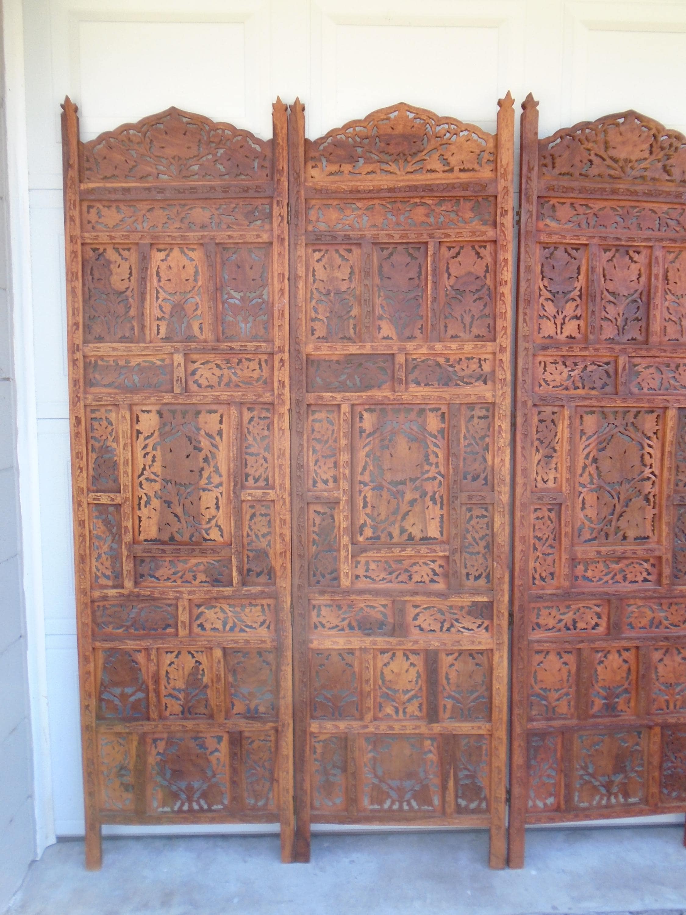 Moroccan Screen Room Divider Indian Carved Wood Partition Folding Asian ...