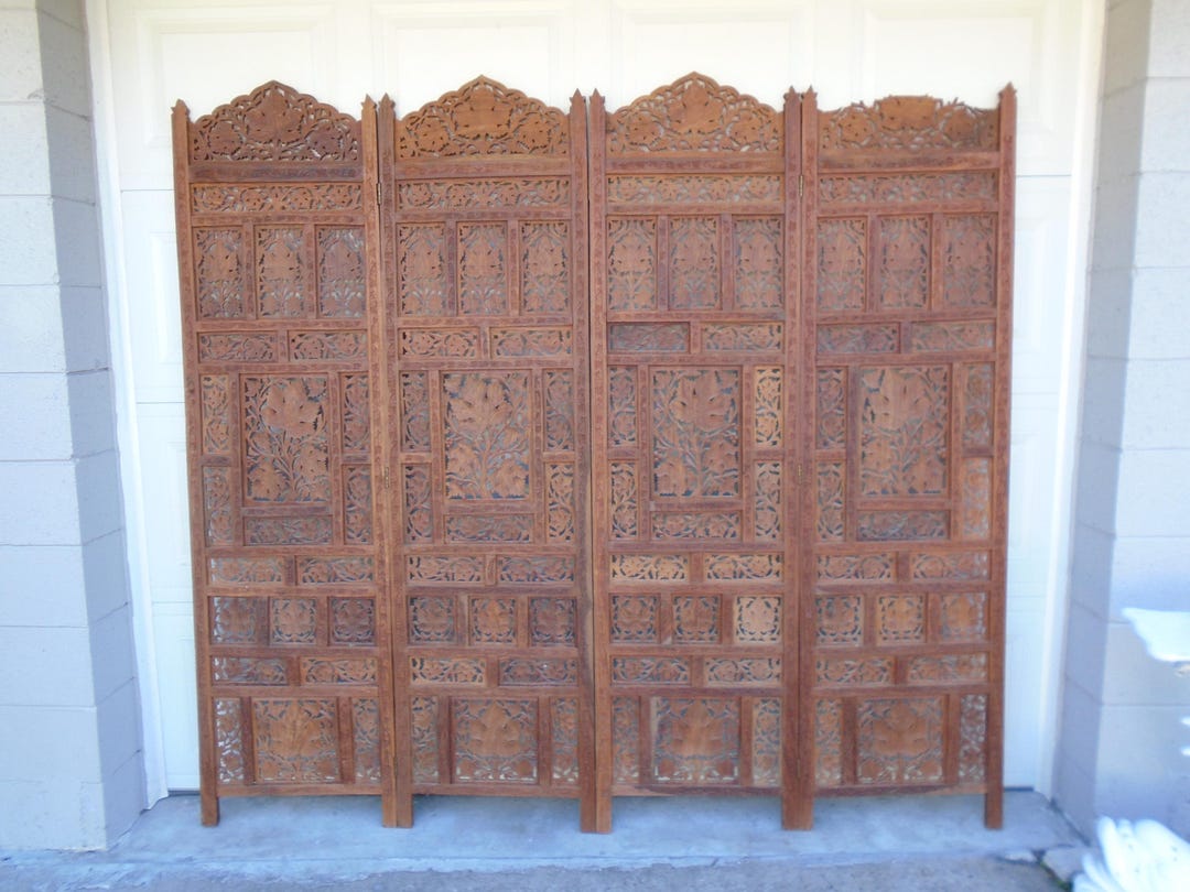 Moroccan Screen Room Divider Indian Carved Wood Partition Folding Asian ...