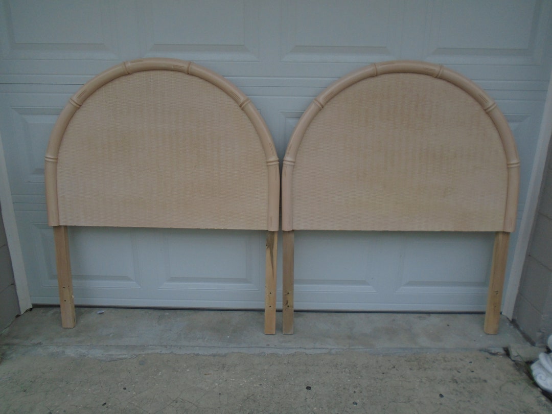 Pair Faux Bamboo Twin Size Headboards Broyhill 2 Cottage Arched Curved ...
