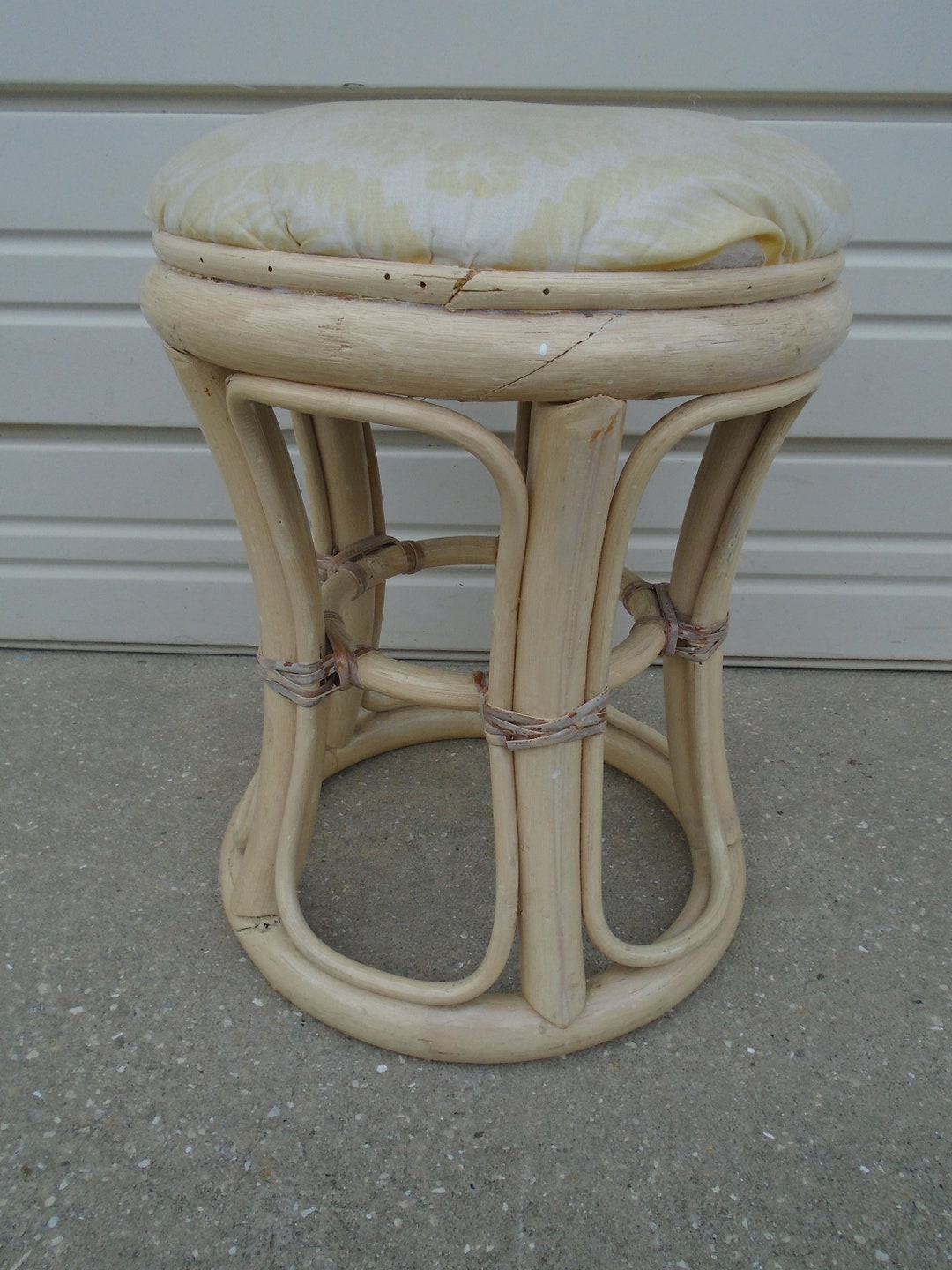 Cool Small Bamboo Ottoman Rattan Foot Stool Footrest Tropical Cottage ...